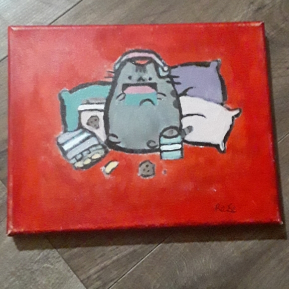 Handmade | Wall Decor | Pusheen Hanging Out Eating Snacks | Poshmark